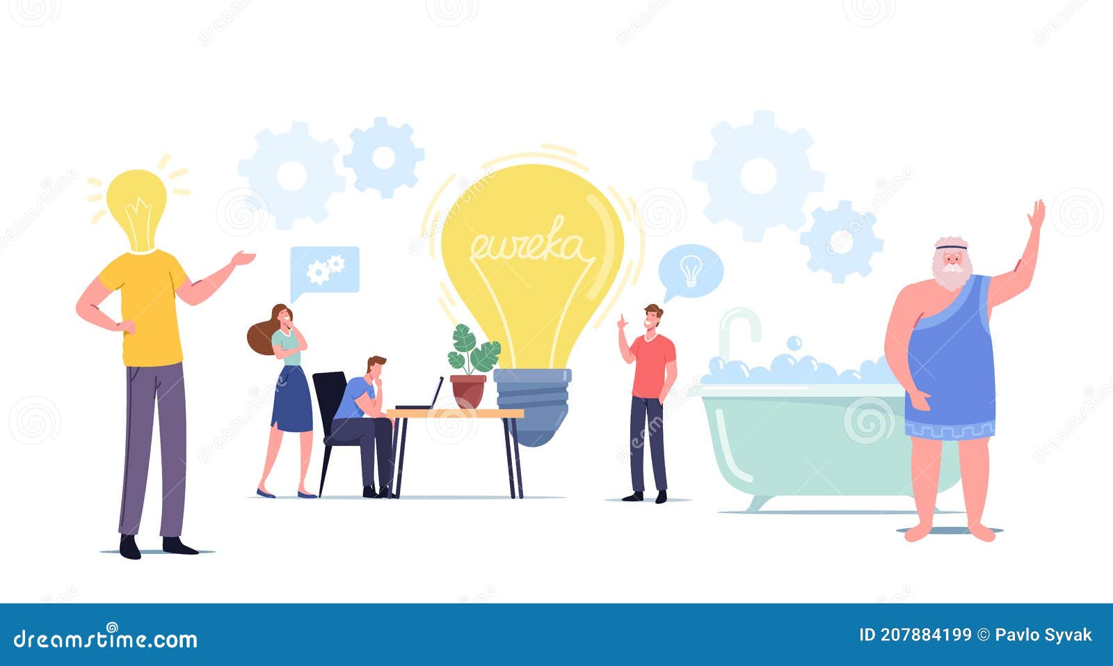 Tiny Characters Around Huge Light Bulb Searching Idea. Business Team ...