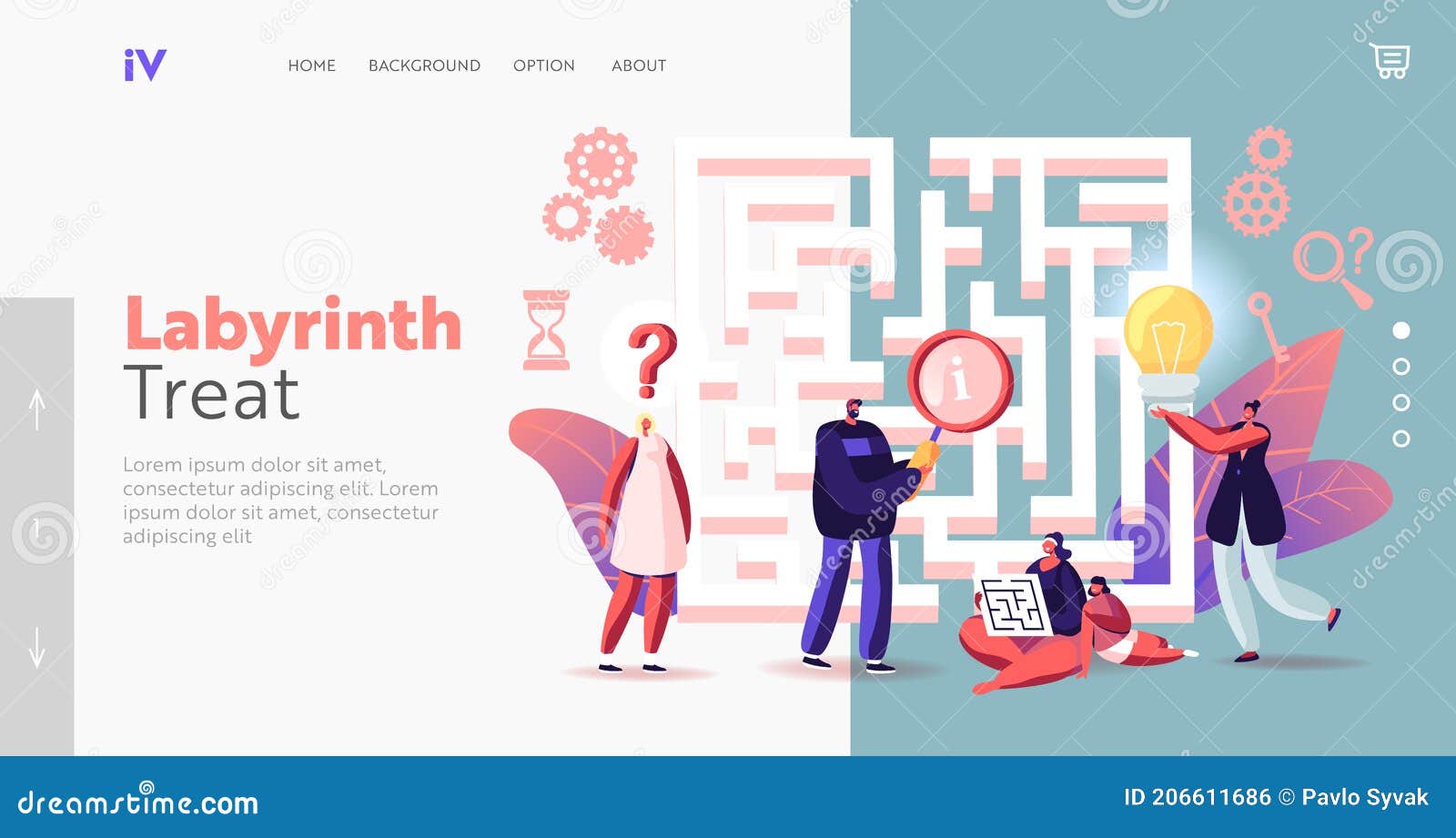 Tiny Characters Find Solution in Labyrinth Landing Page Template ... Tiny Characters Find Solution in Labyrinth Landing Page Template ...