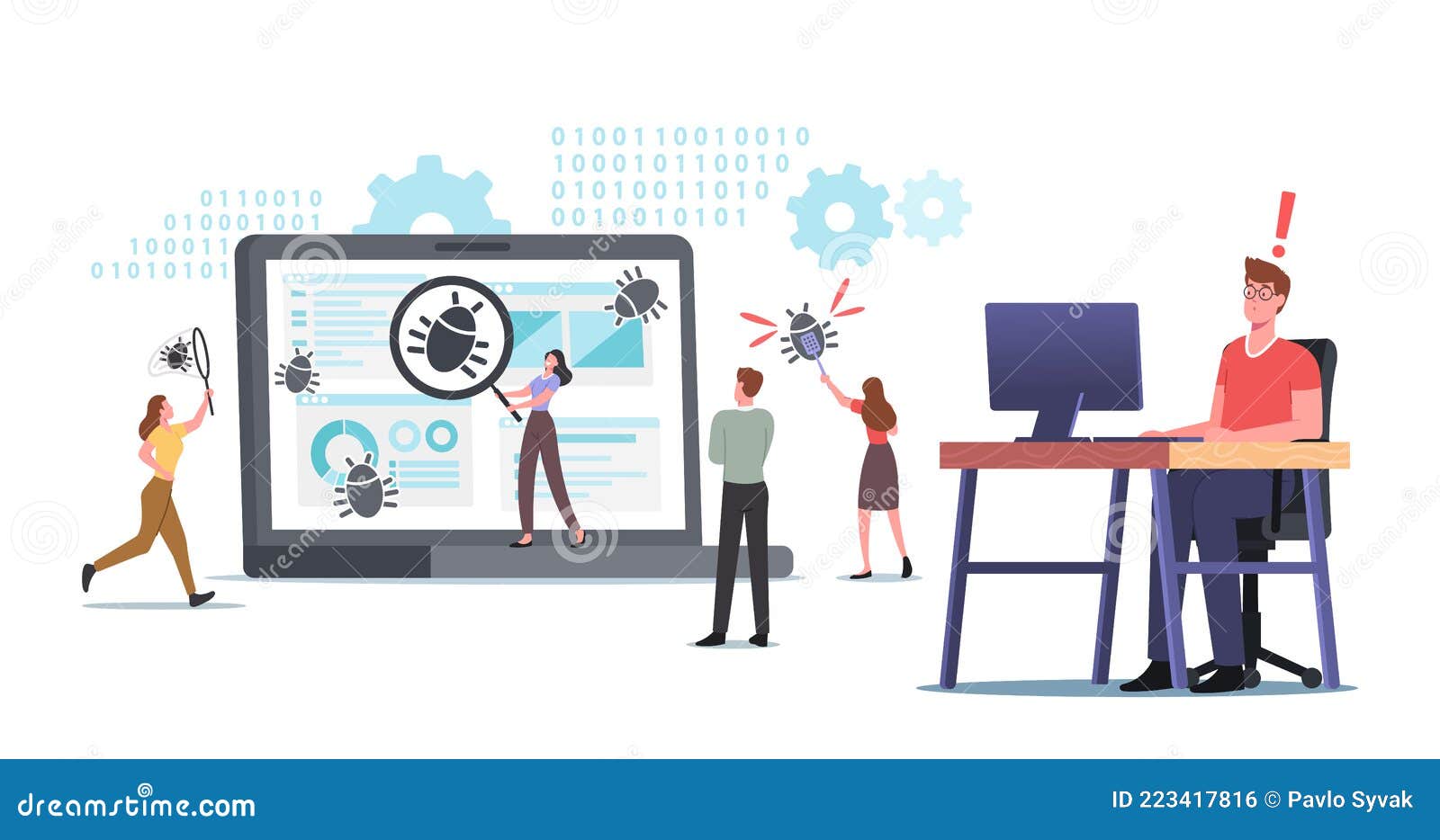 Tiny Characters Fix Bugs on Huge Pc. Software Development for Digital ...