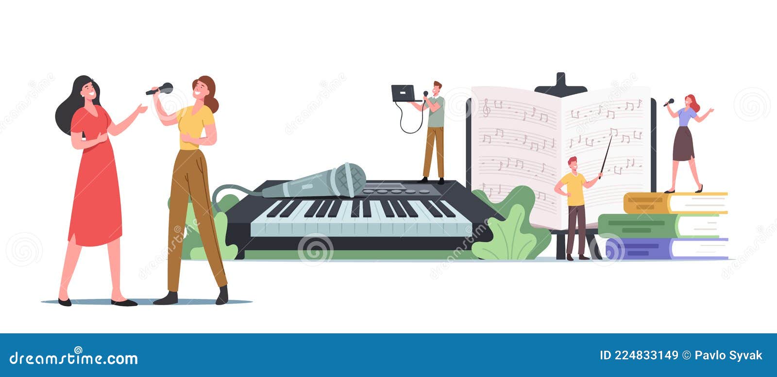 Vocal Training Landing Page Template Set. Characters Take Musical ...