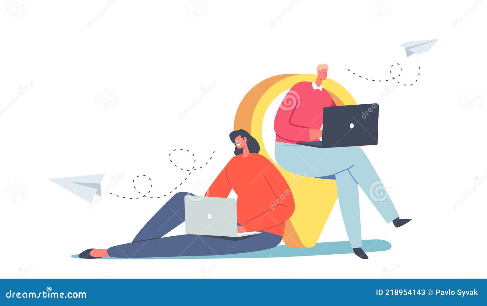 Tiny Characters Work at Huge Navigation Pin. Outsourcing Business ...