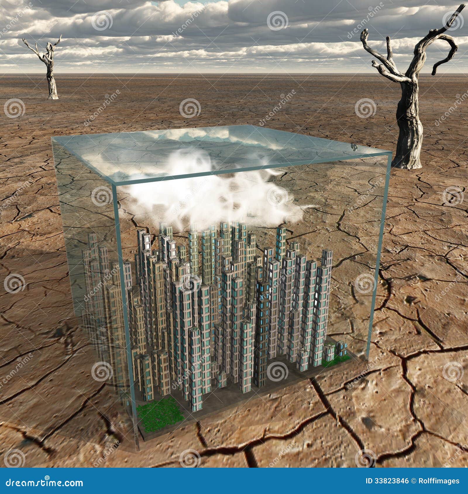 Tiny City in Plastic Box in Desert Stock Illustration - Illustration of ...