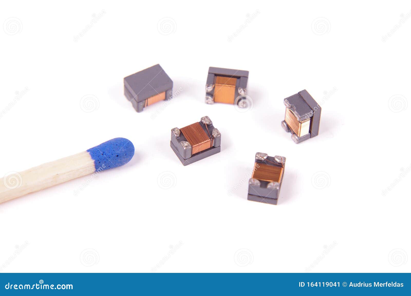 Tiny Common Mode Choke Filter in Comparison with Match Head Stock Image ...