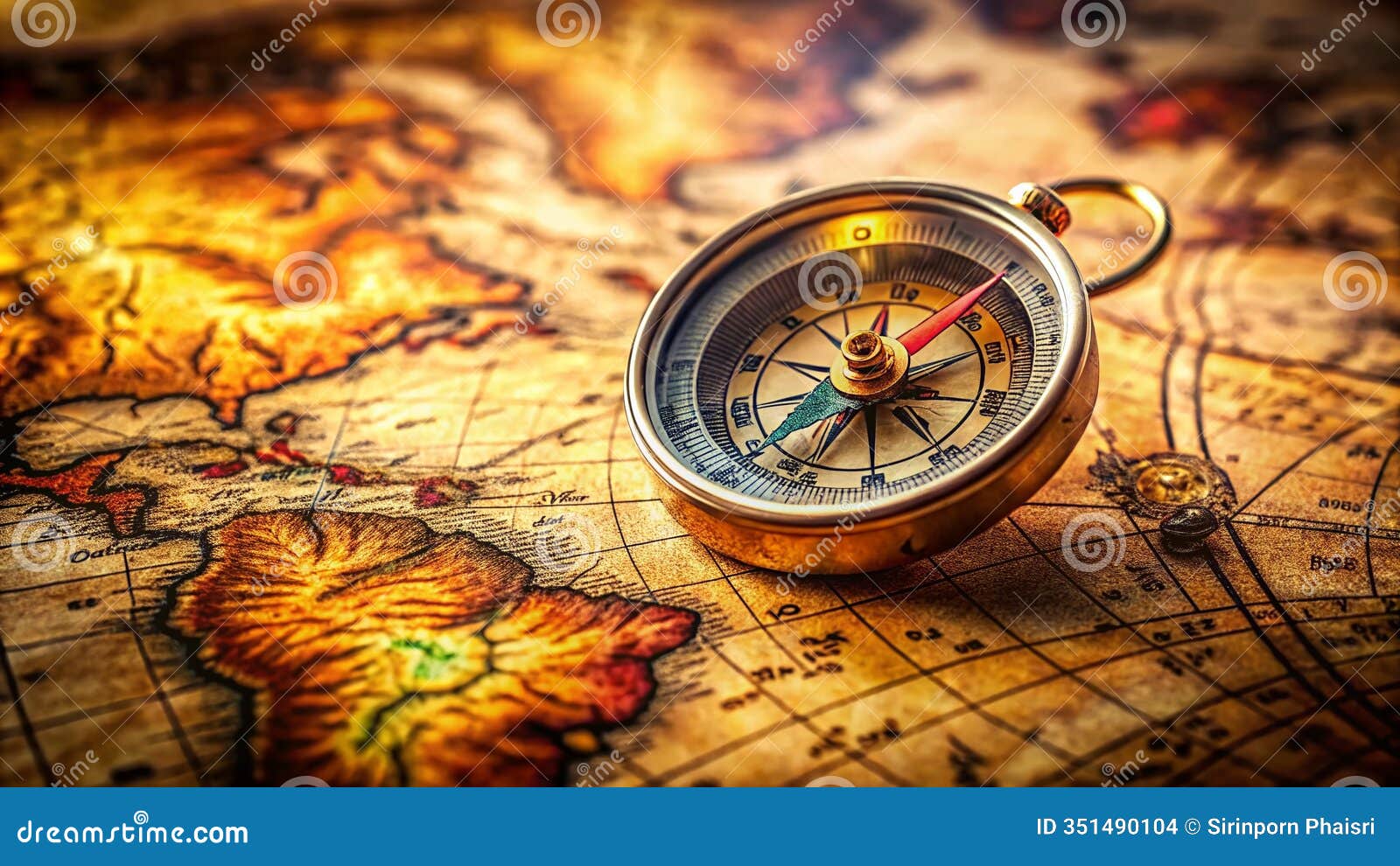 Tiny Compass Points the Way on a Vintage Map a TiltShift Perspective of ...