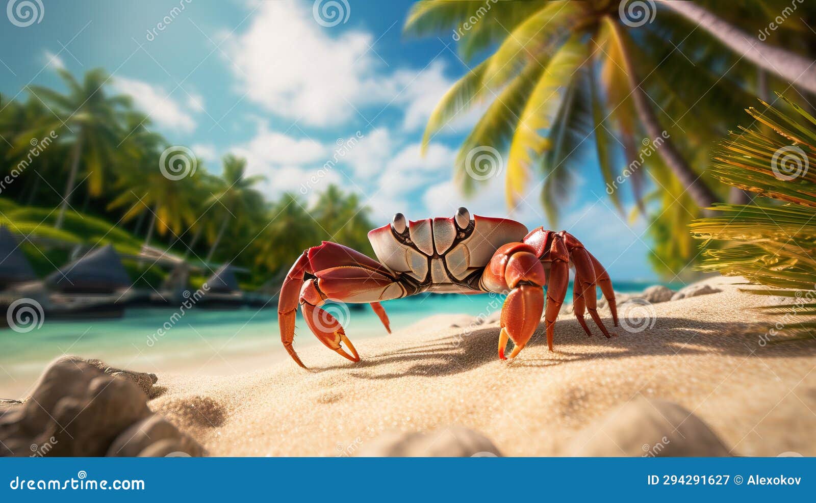 Tiny Crab on Sun-Drenched Shore with Panoramic Ocean View AI Generated ...