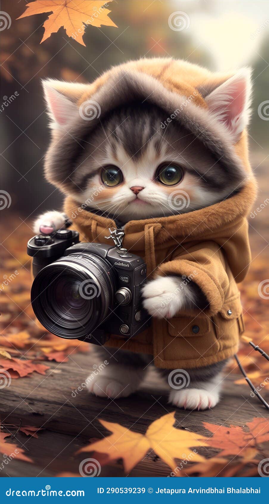 Tiny Cute and Adorable Kawaii Chibi Kitten with a Camera, AI Generative ...