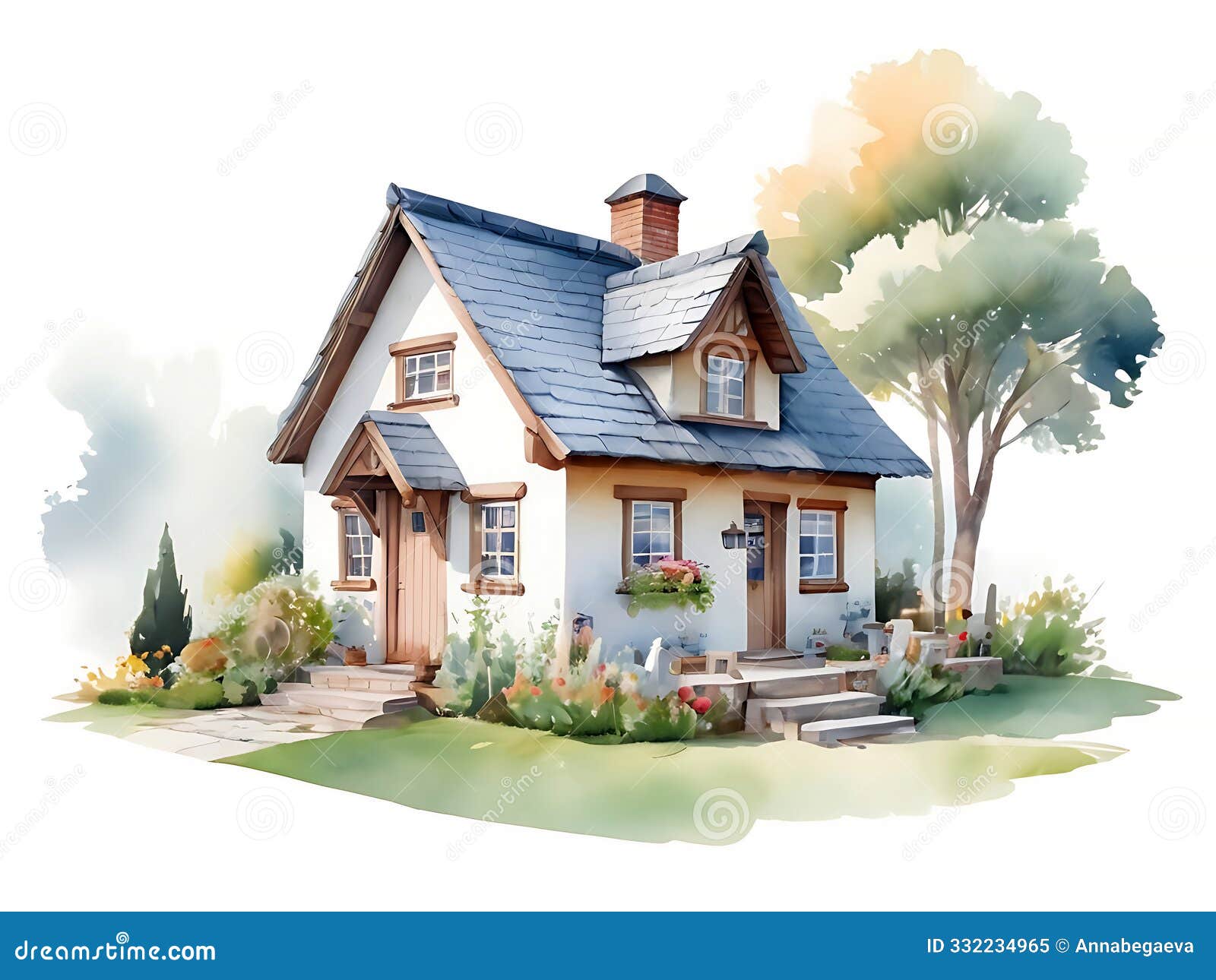 Tiny Cute Cottage in Modern Style, Watercolor Illustration. Generative ...
