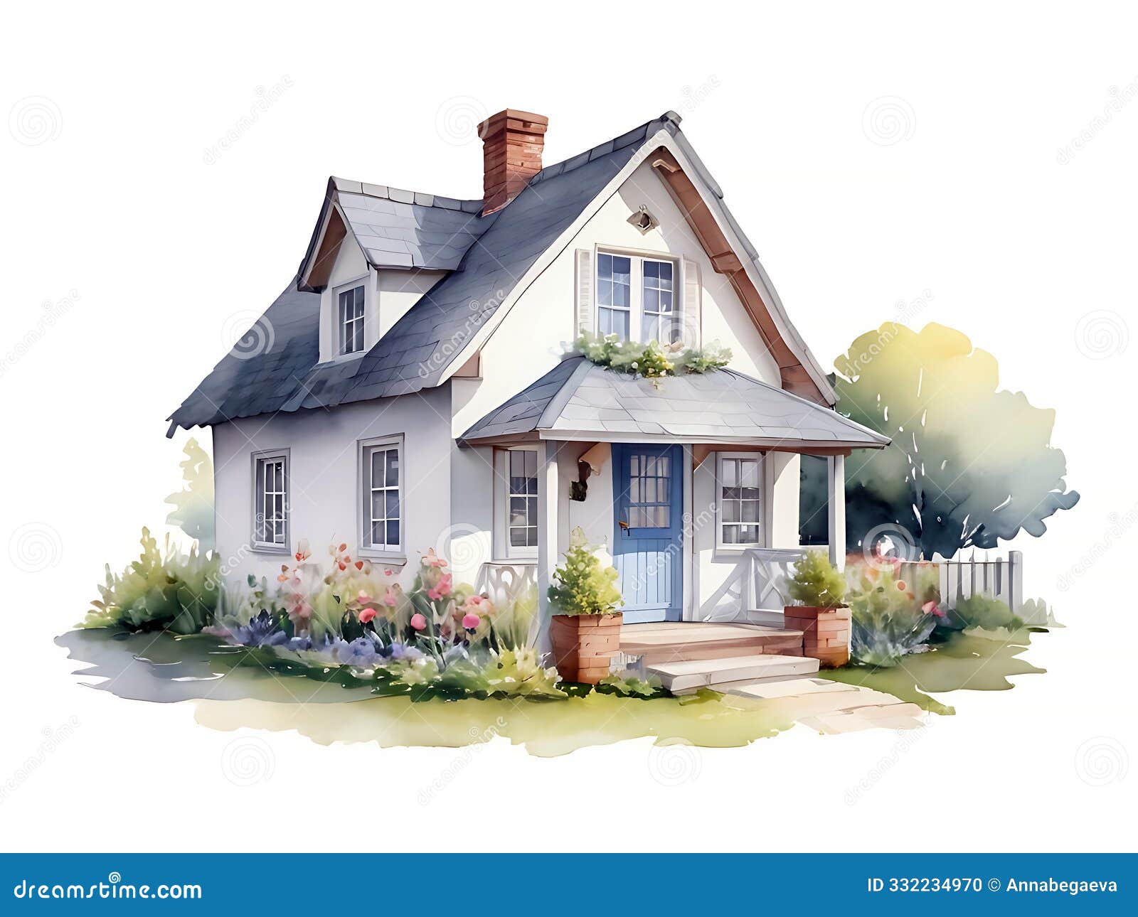 Tiny Cute Cottage in Modern Style, Watercolor Illustration. Generative ...