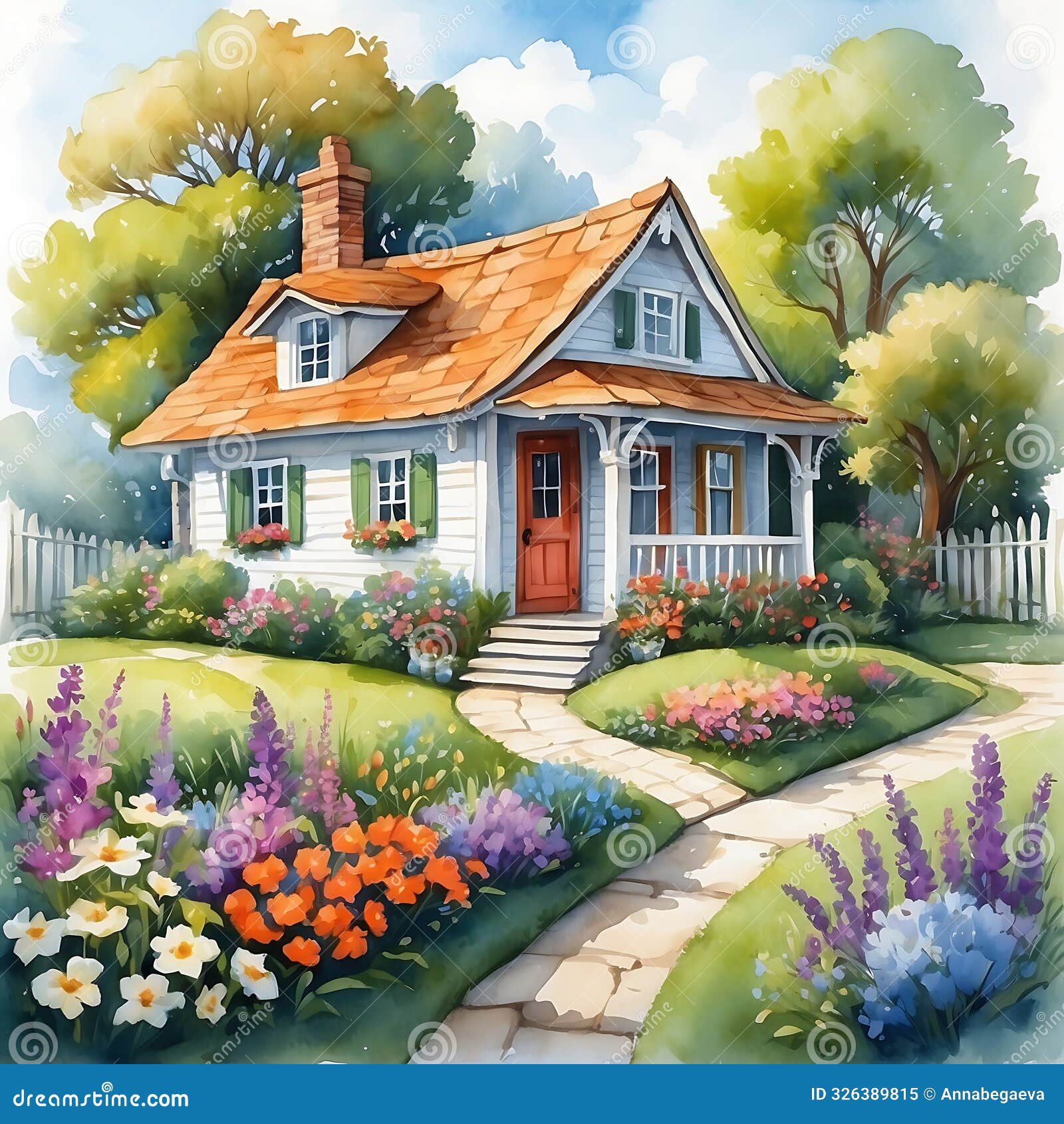 Tiny Cute Cottage, Watercolor Illustration. Generative AI Stock ...