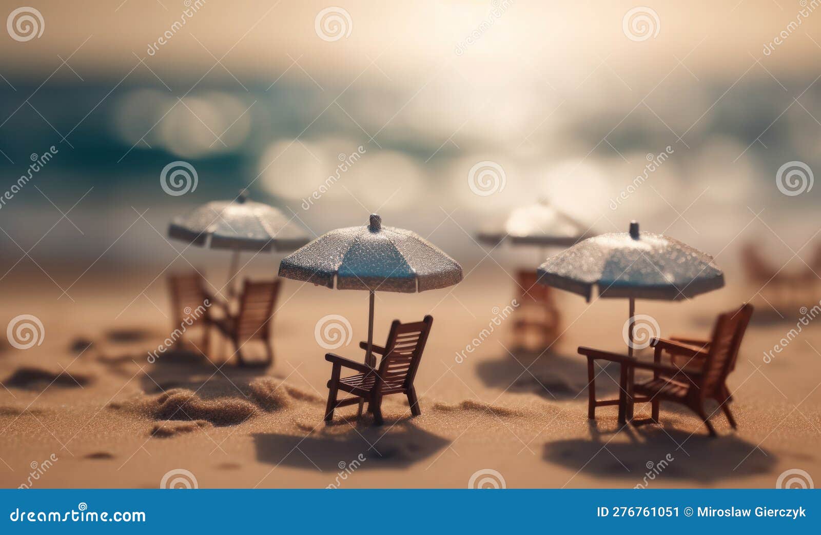 Tiny Deck Chairs and Umbrellas on the Beach Stock Illustration - Illustration of coastal, ocean ...