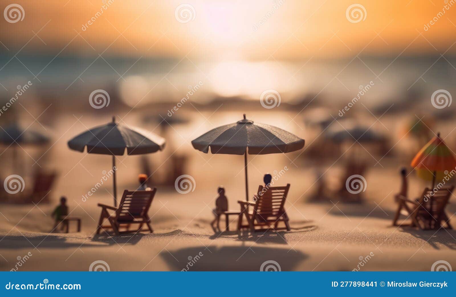 Tiny Deck Chairs and Umbrellas on the Beach Stock Illustration - Illustration of people, holiday ...