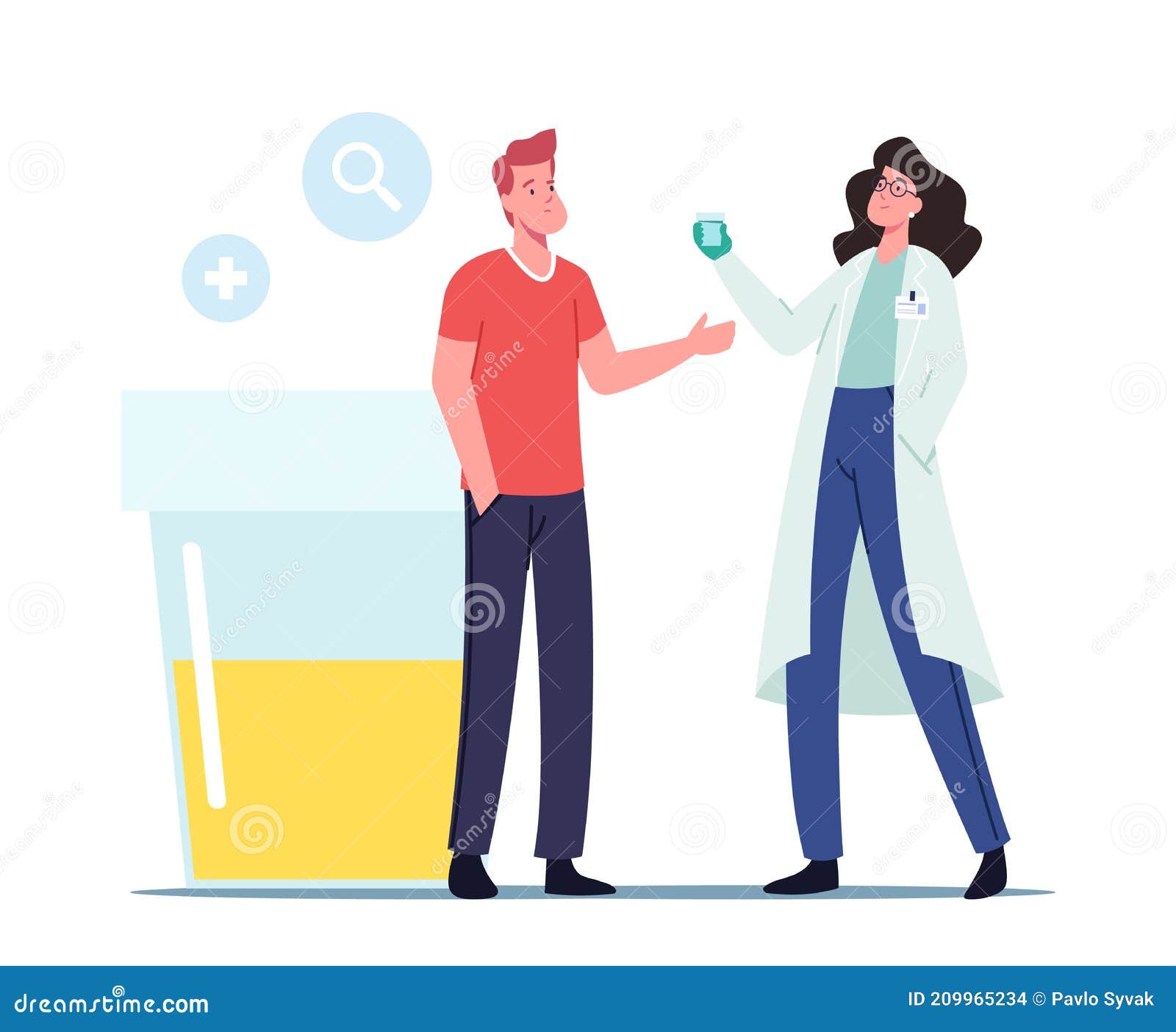 Tiny Doctor and Patient Characters Stand at Huge Plastic Container with ...