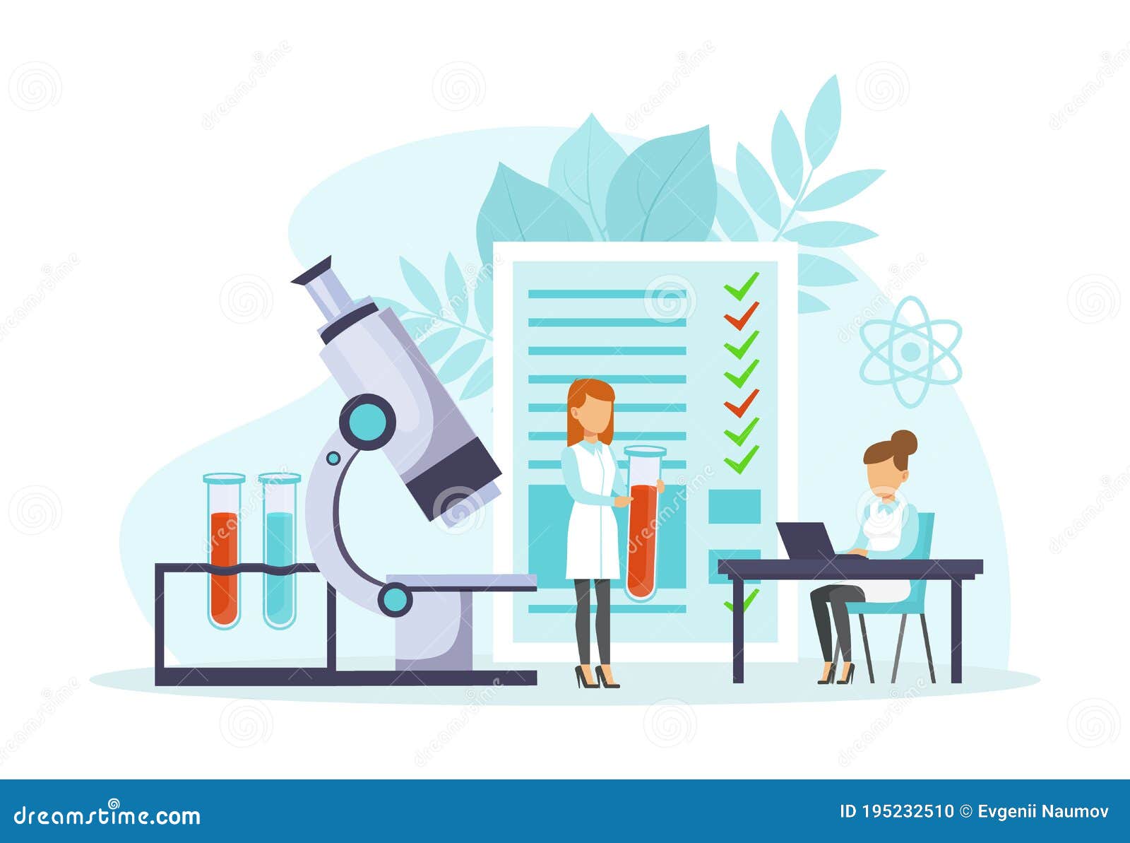 Tiny Doctors Making Blood Laboratory Analysis with Microscope, Woman ...