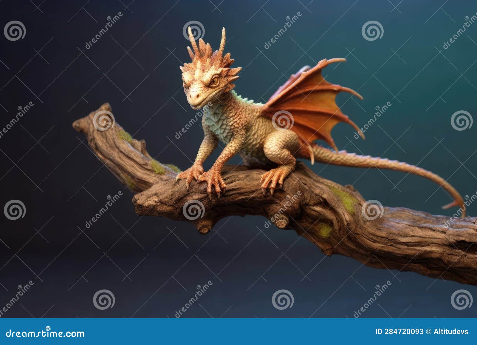 Tiny Dragon Perched on a Branch, Sunbathing Stock Image - Image of ...
