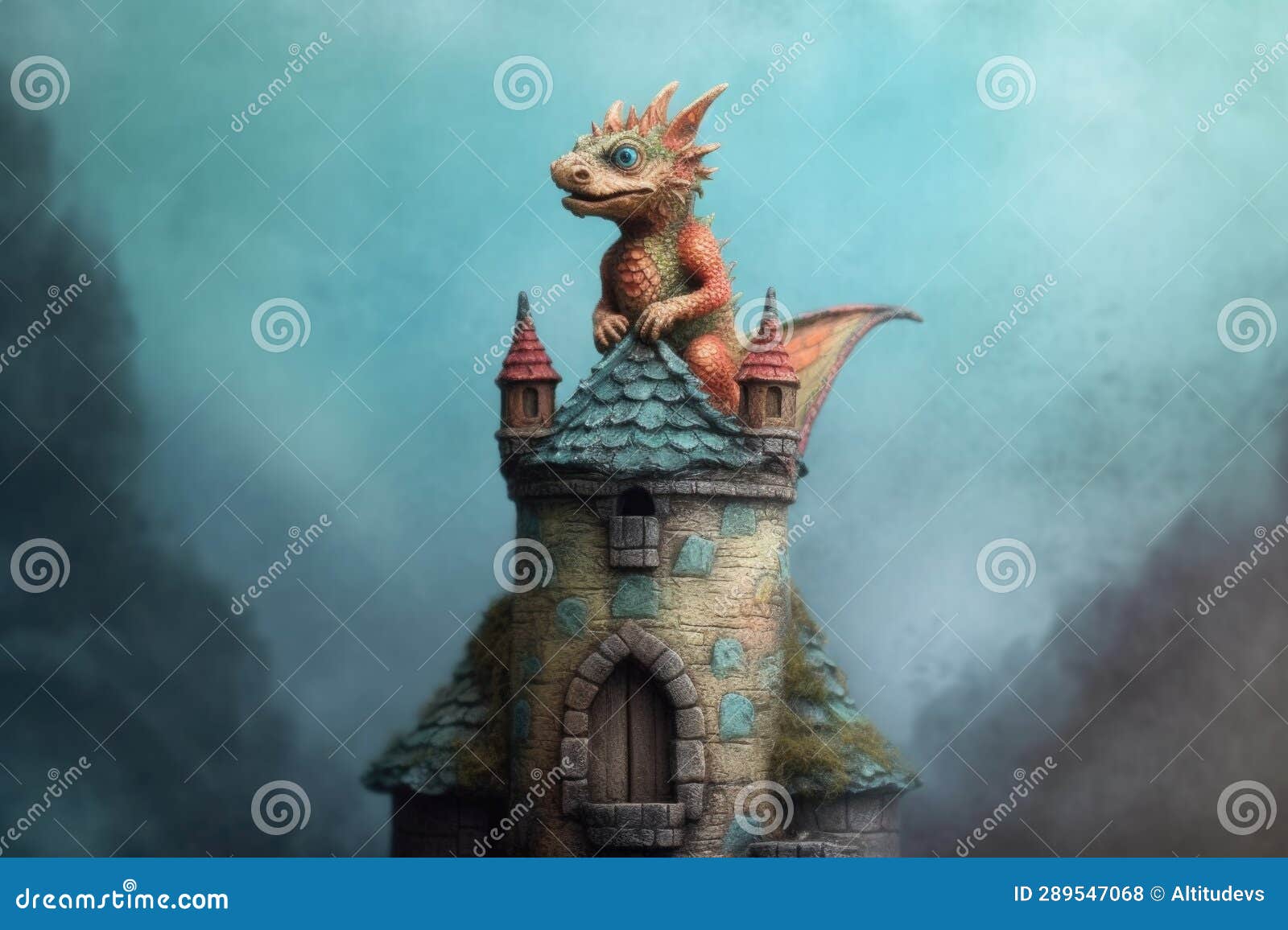 Tiny Dragon Perched on a Castle Tower Stock Photo - Image of cute, tale ...
