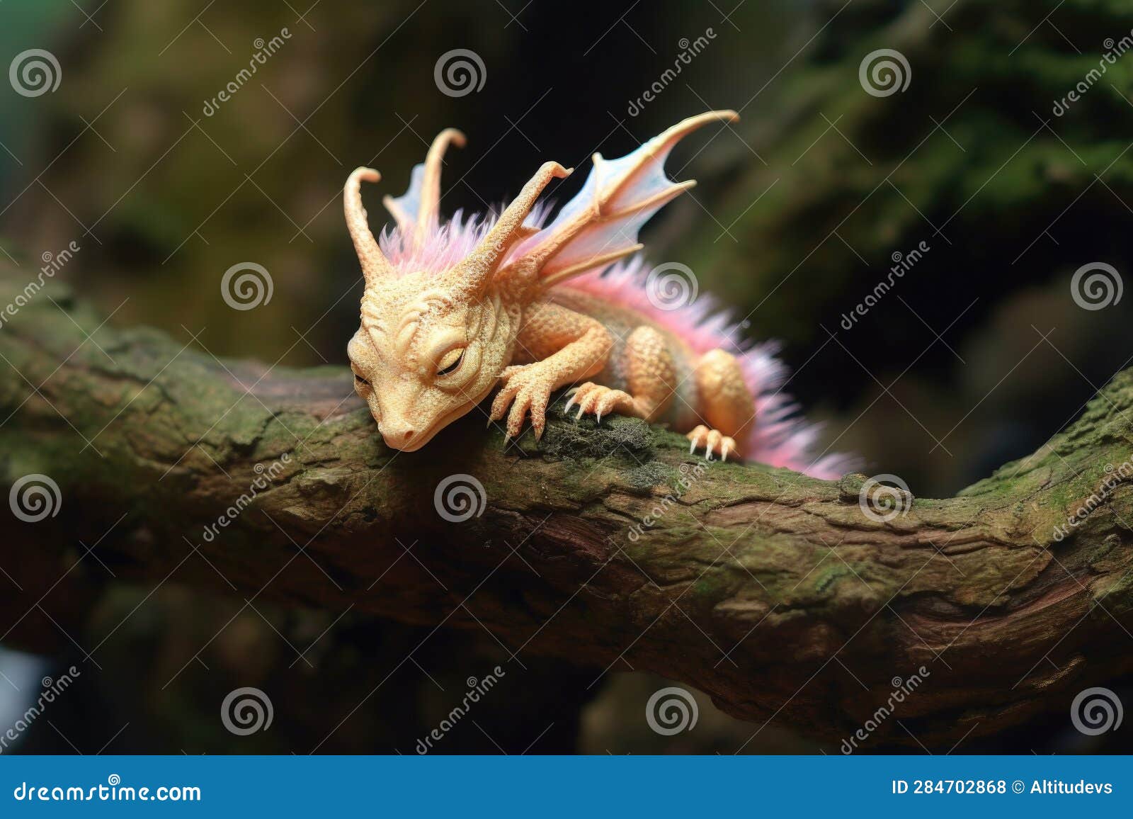Tiny Dragon Sleeping on a Tree Branch Stock Illustration - Illustration of generative, branch ...