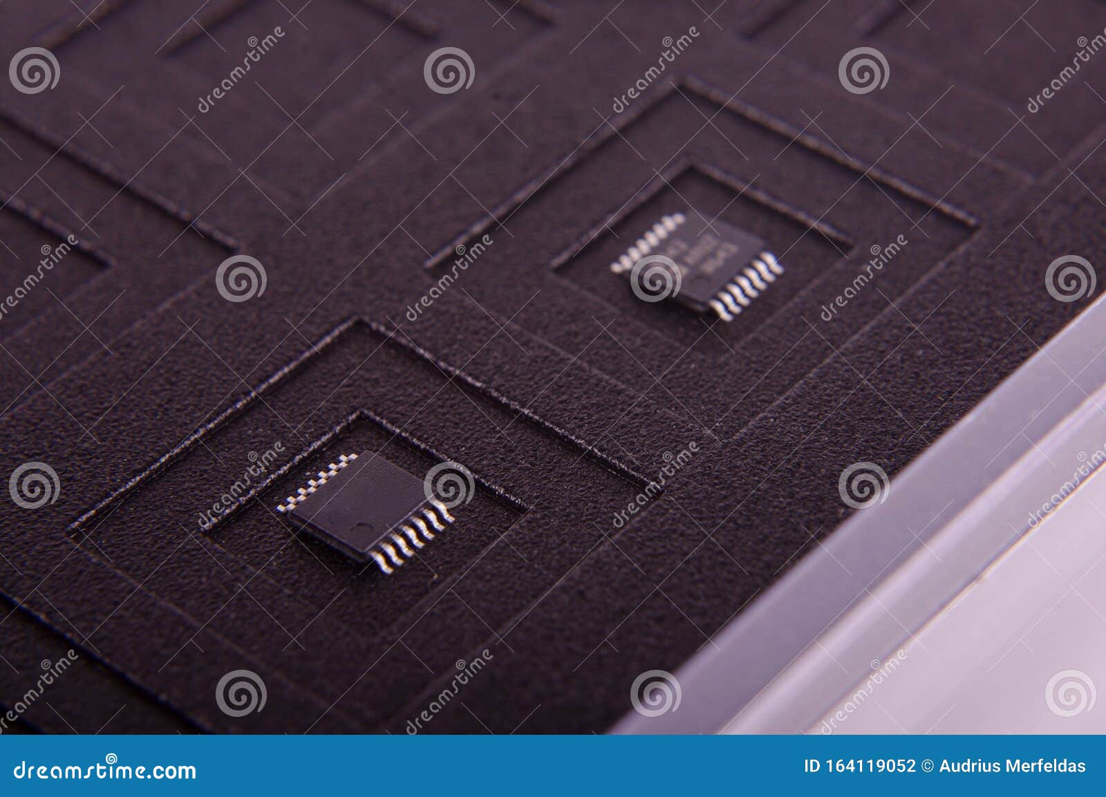 Tiny Electronics Chip Component on the Black Antistatic Mat Stock Photo ...
