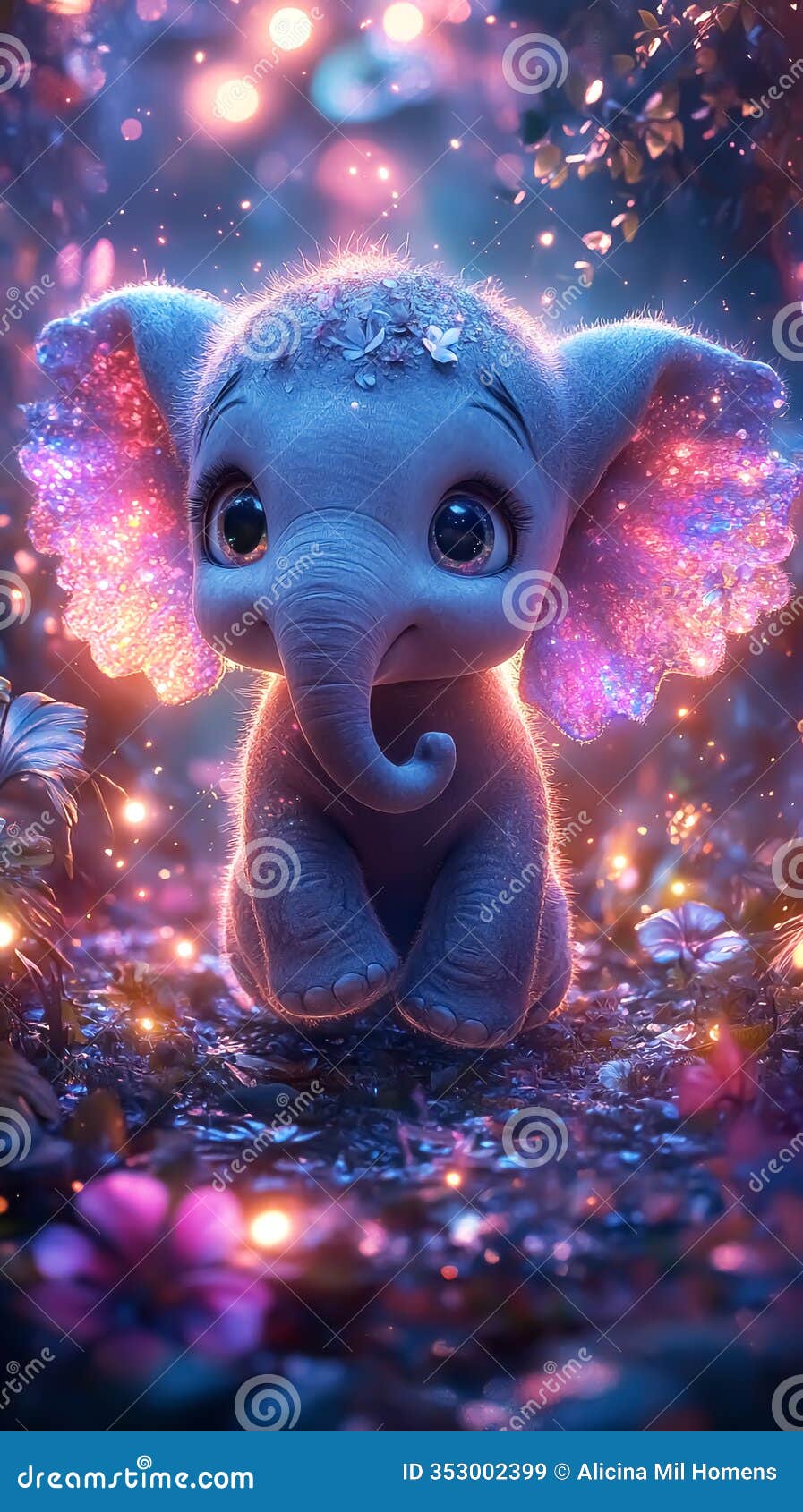 A Tiny Elephant Floating Gracefully in a Magical Environment, with ...