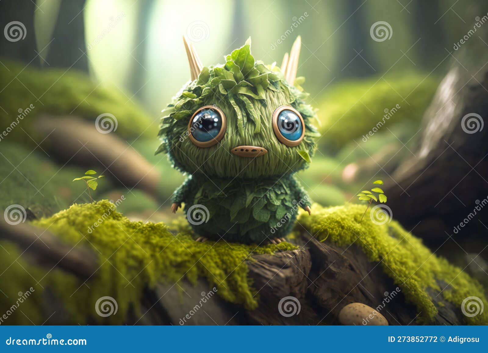 Tiny Fantasy Green Creature in the Woods Stock Photo - Image of moss ...