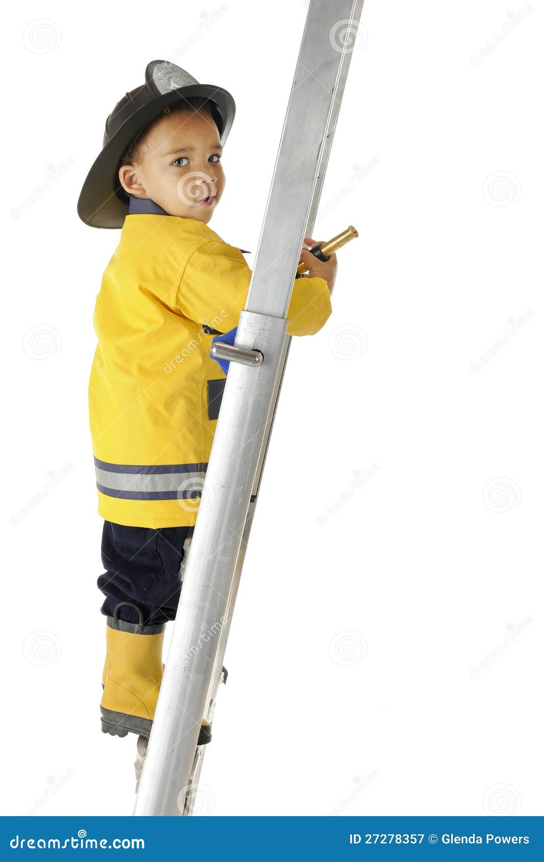 Tiny Fireman, Big Ladder stock image. Image of background - 27278357