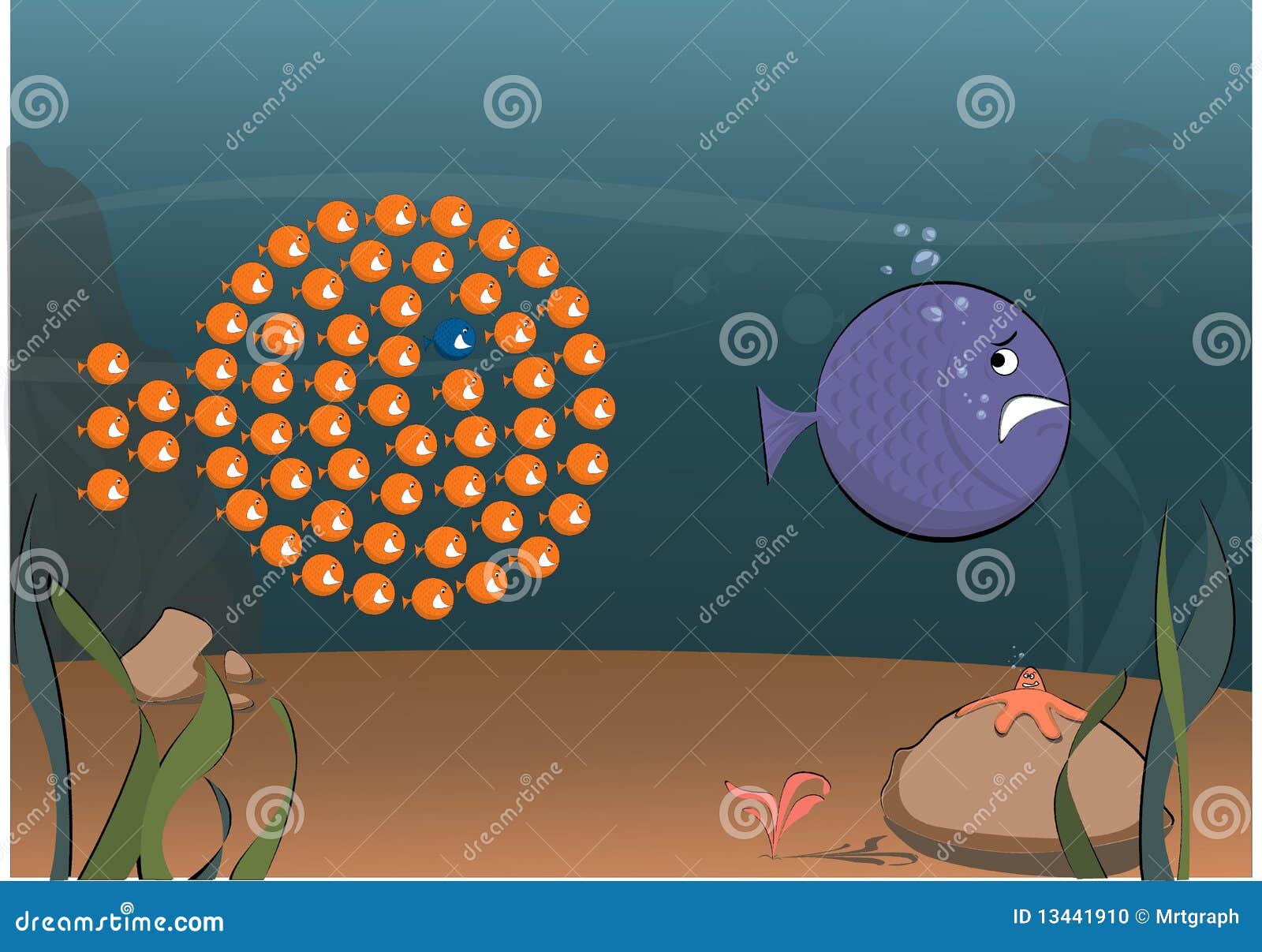 Tiny Fish Gang Challenging a Bigger Fish Stock Vector - Illustration of ...