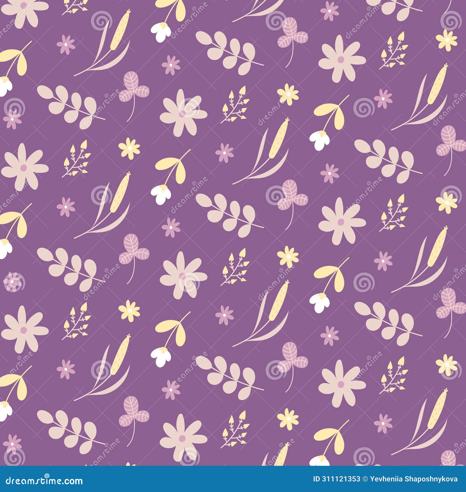 Tiny Floral Pattern on Violet Background. Seamless Vector Texture for ...