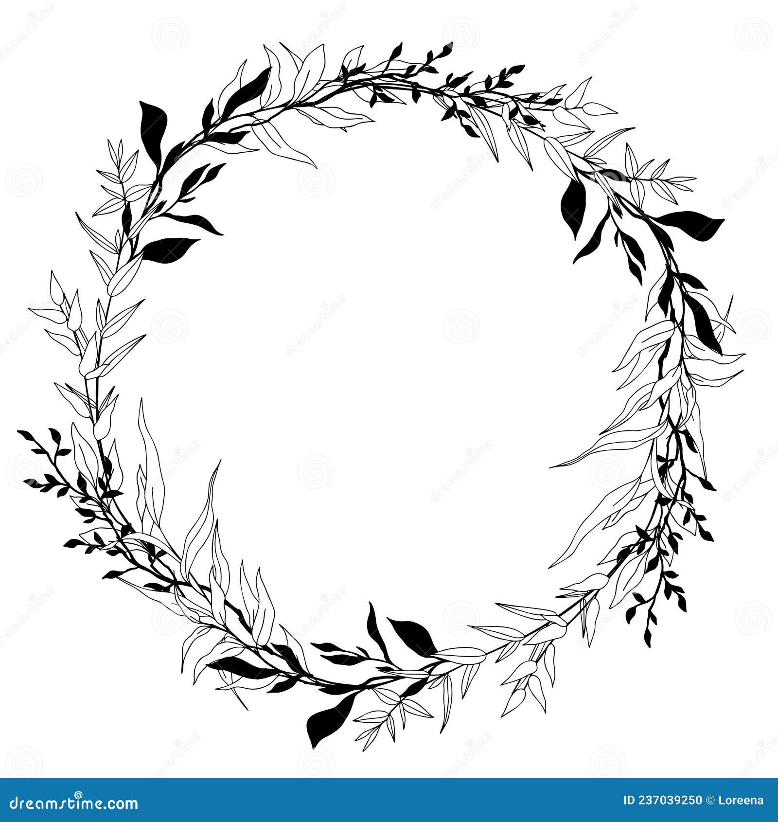 Tiny Floral Wreath, Line Art, Hand Drawn Vector Art Stock Vector ...