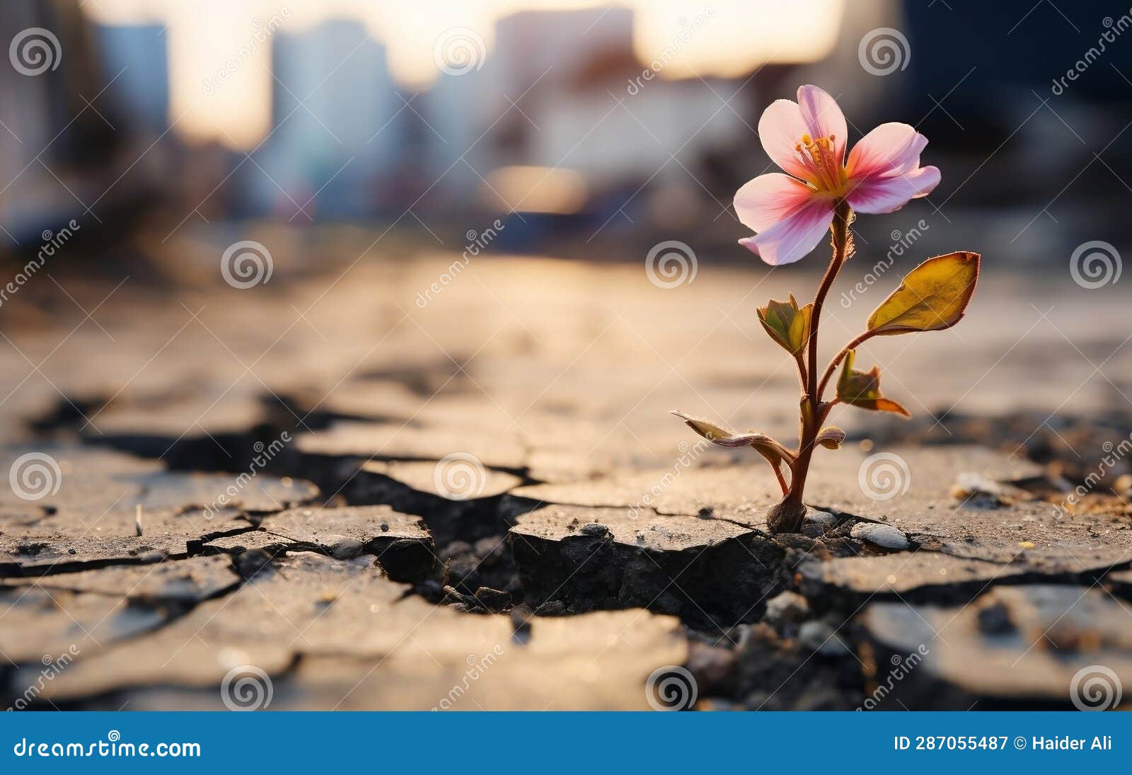 A Tiny Flower Flourishing on the Cracked Street. Generative AI Stock ...