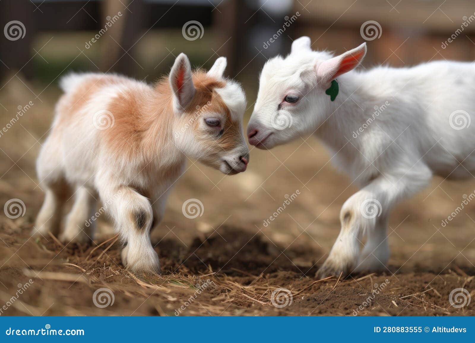 Tiny Goat Head-butting Another Tiny Goat in Playful Fight Stock ...