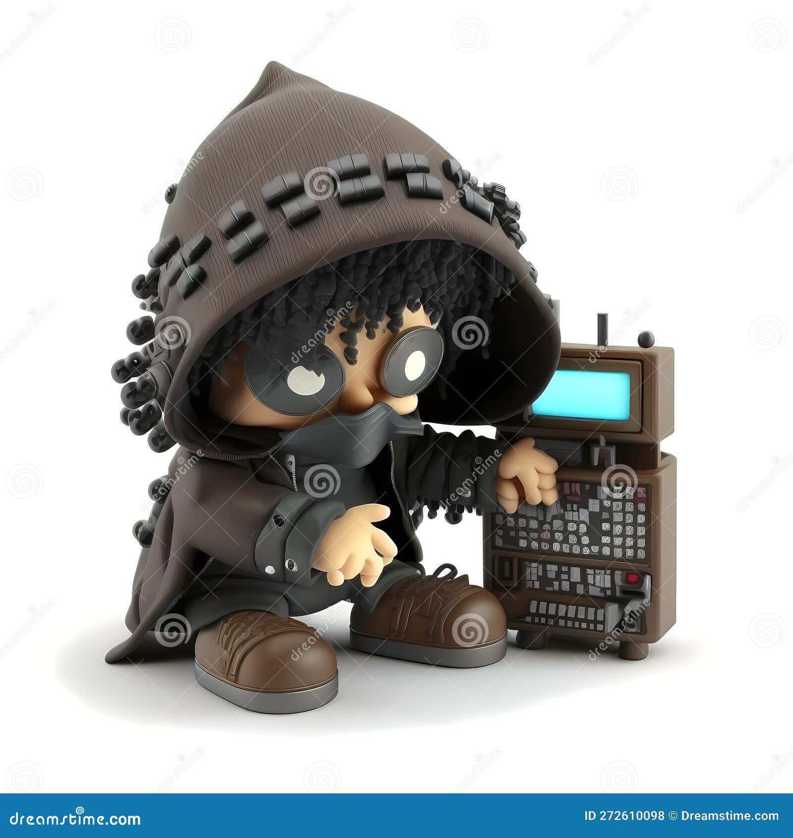 Tiny Hacker Bank Robbery Character . Generative AI Stock Illustration ...