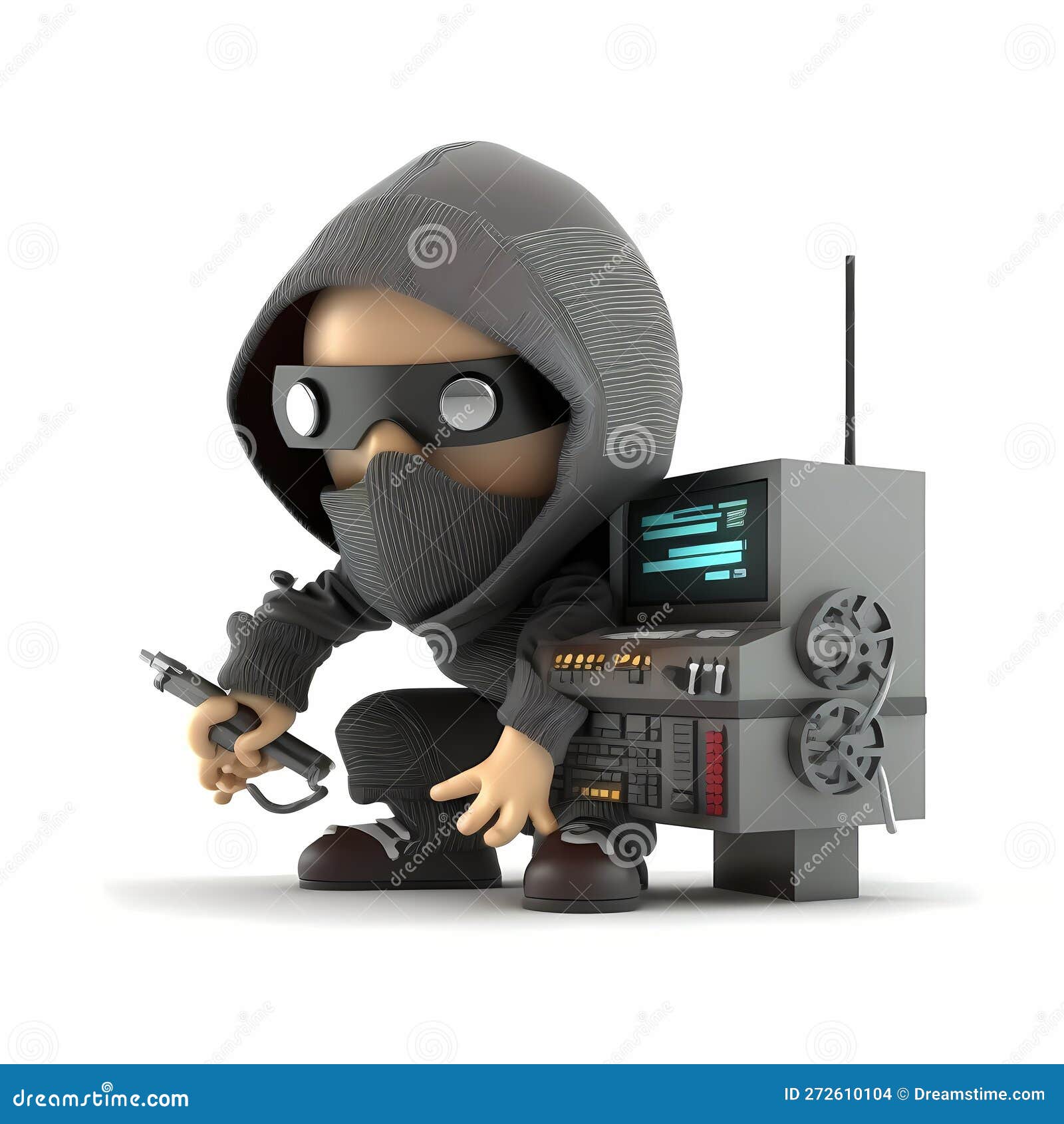 Tiny Hacker Bank Robbery Character . Generative AI Stock Illustration ...