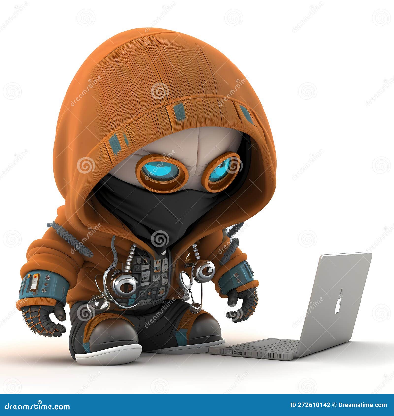 Tiny Hacker Man Character . Generative AI Stock Illustration ...