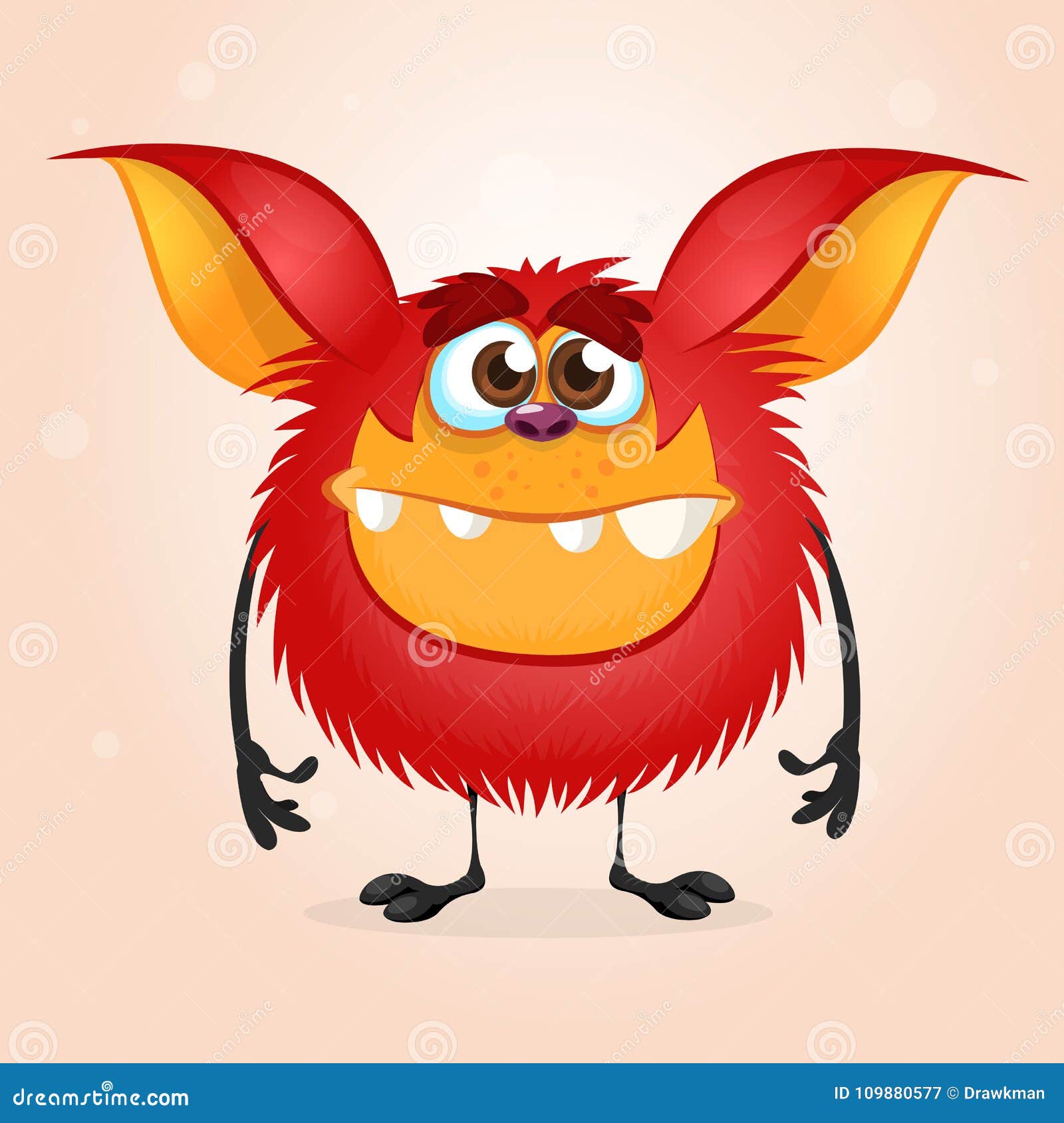 Tiny Happy Red Cartoon Monster. Halloween Vector Illustration Isolated ...