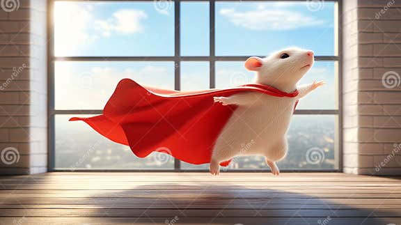 A Tiny Hero Takes Flight White Mouse As a Superhero Soaring through the ...