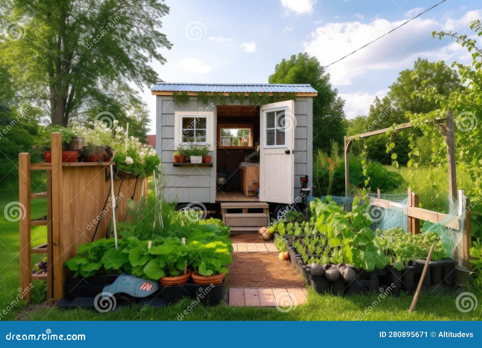 Tiny Home with Vegetable Garden and Herbs for Cooking Stock Image ...