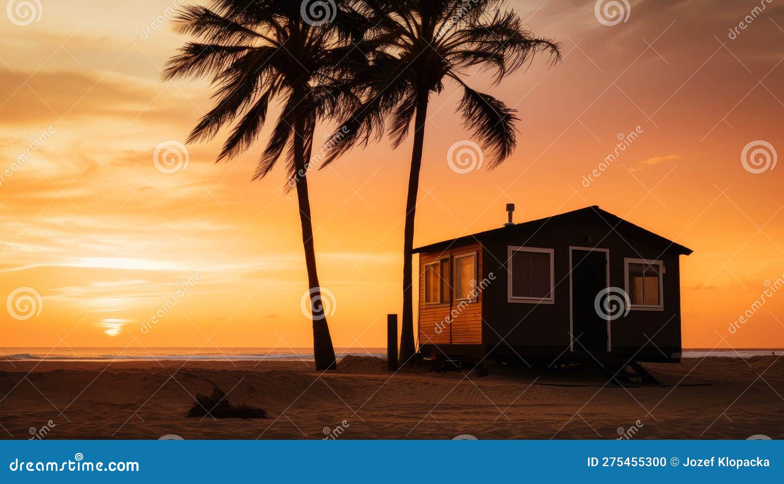 Tiny House on the Beach at Sunset. Generative Ai. Stock Illustration ...