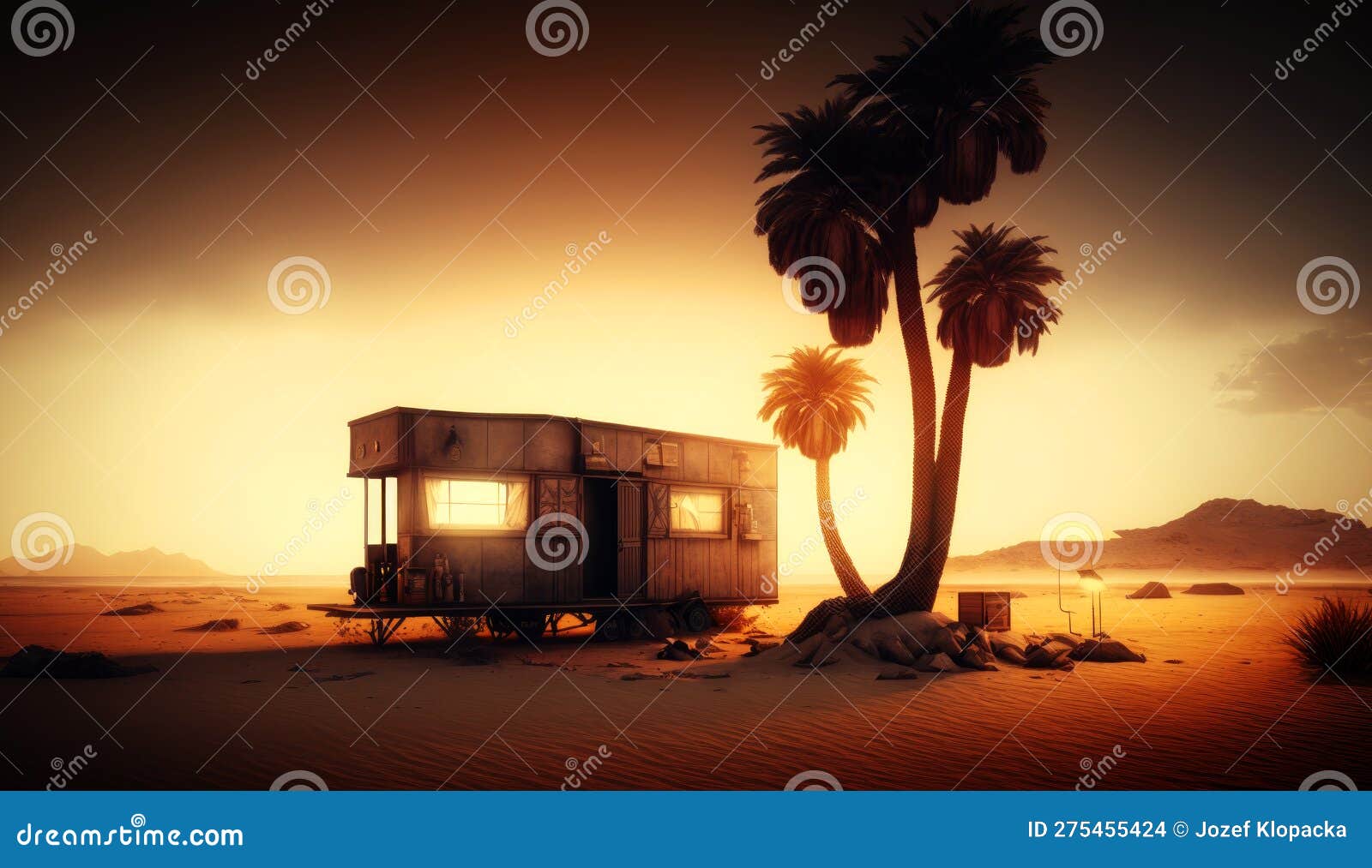 Tiny House on the Beach at Sunset. Generative Ai. Stock Illustration ...