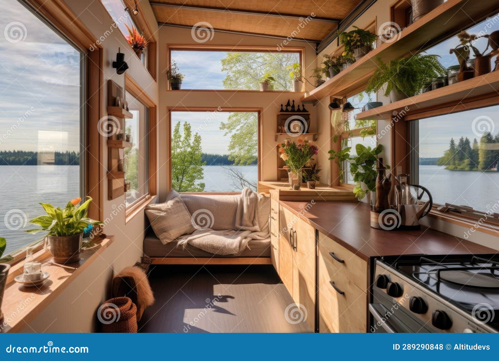 Tiny House with Expansive Windows for Natural Light Stock Photo - Image ...