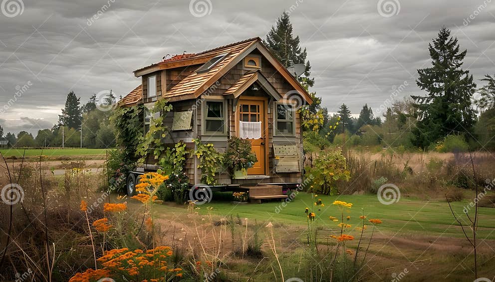 Tiny house in nature stock illustration. Illustration of wooden - 310477874
