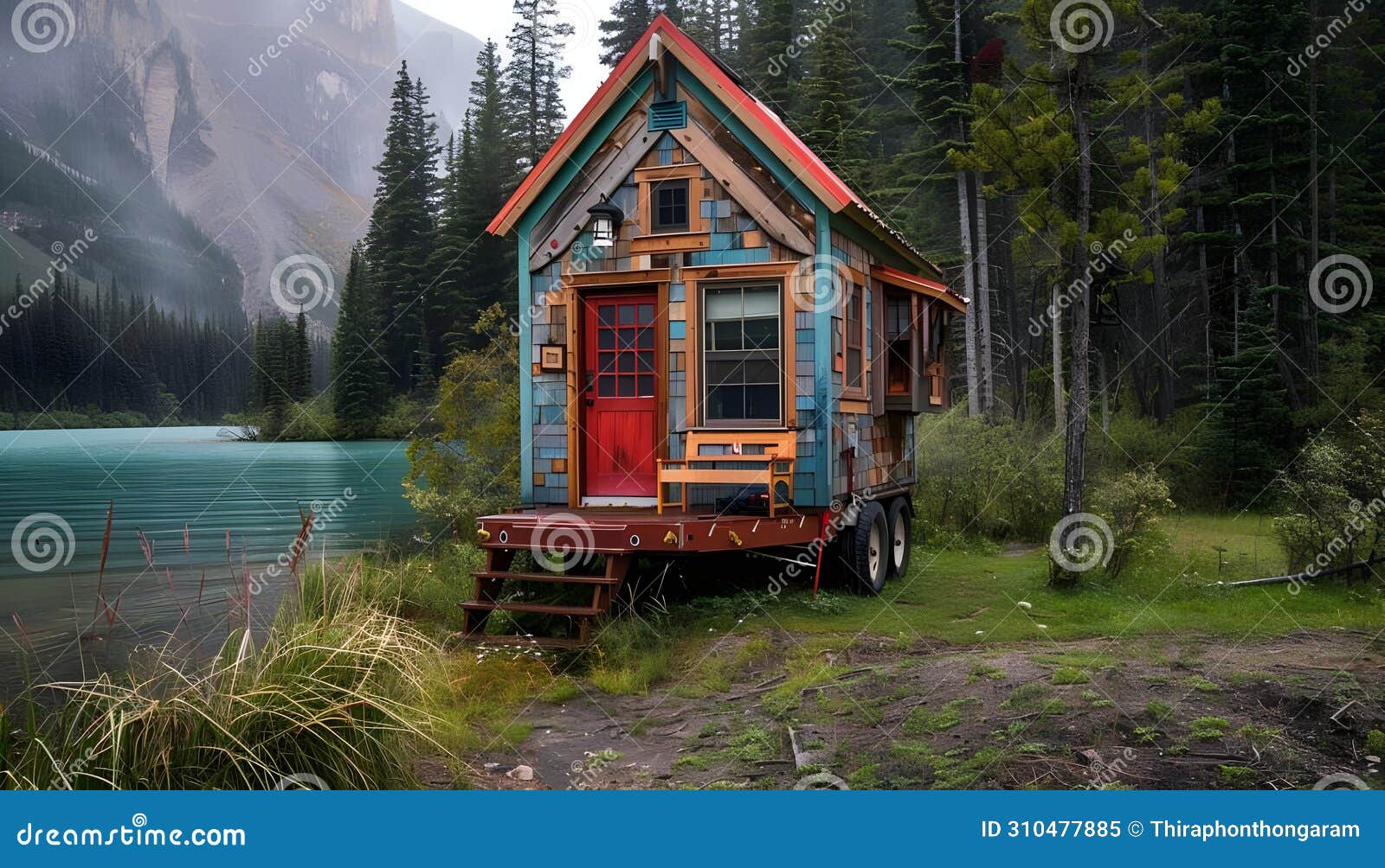 Tiny house in nature stock illustration. Illustration of blue - 310477885