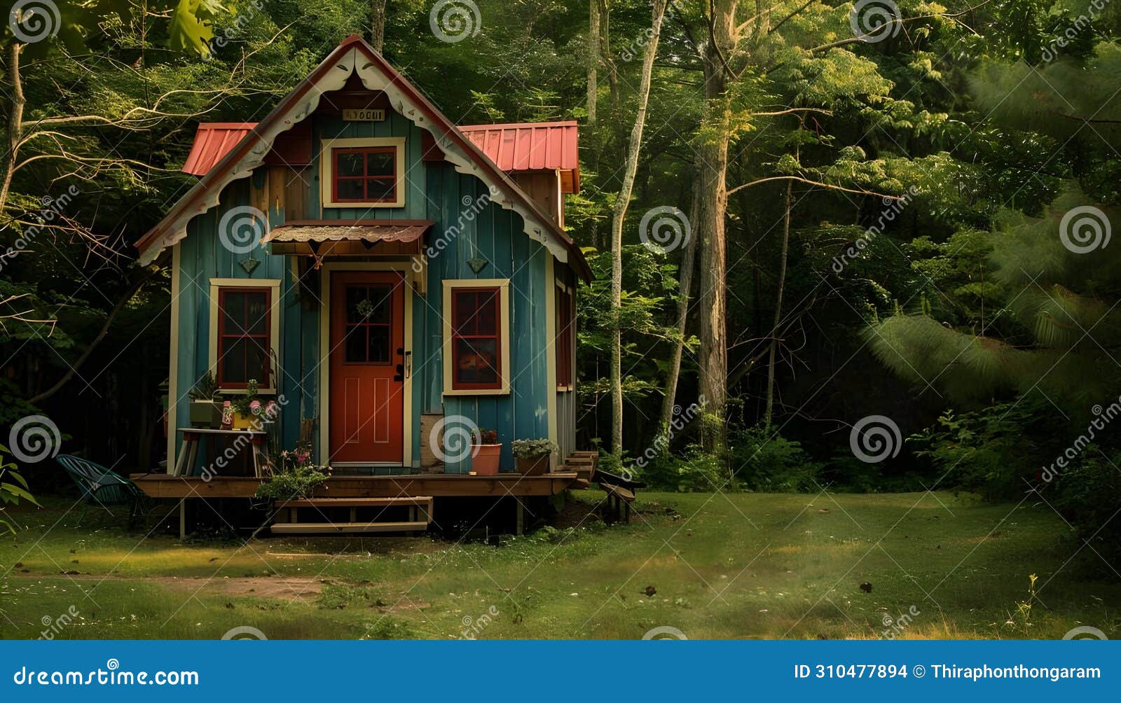 Tiny house in nature stock illustration. Illustration of cabin - 310477894