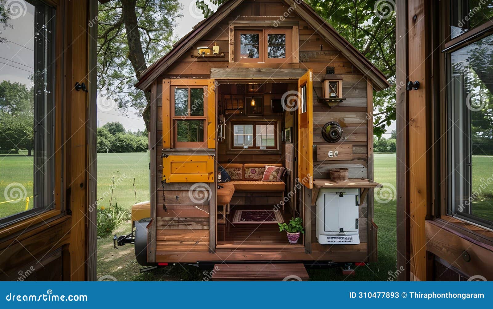 Tiny house in nature stock illustration. Illustration of field - 310477893