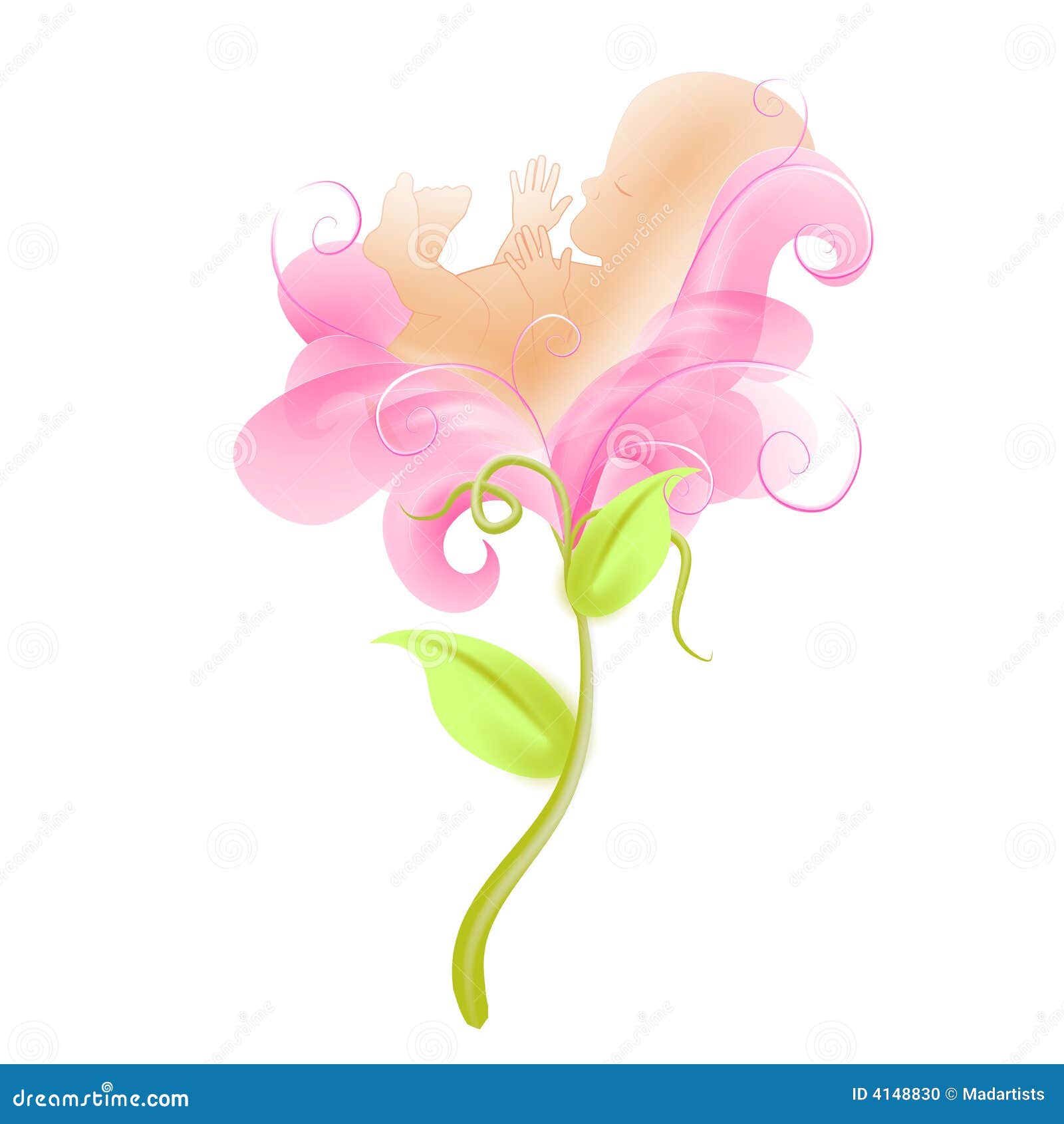 Tiny Human Fetus Baby in Pink Flower Stock Illustration - Illustration ...