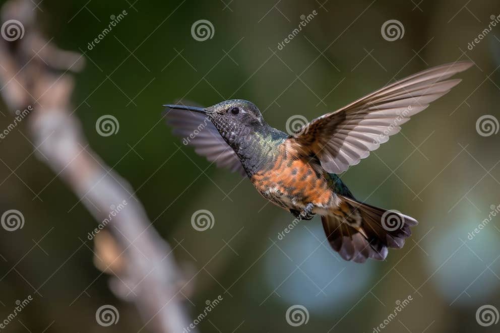Tiny Hummingbird, Fluttering Its Wings and Soaring in the Sky Stock ...