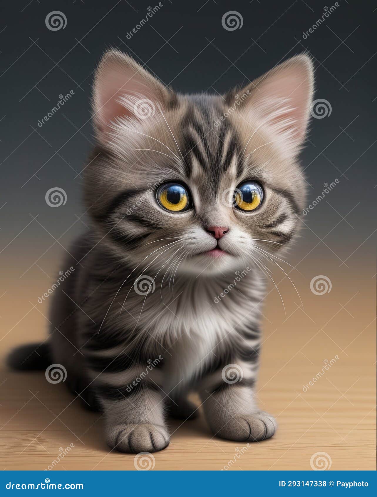 Tiny Hyper-Realistic Kawaii Cat With Plain Background. Royalty-Free ...