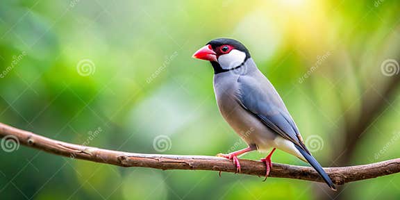 A Tiny Java Sparrow Perched on a Tree Branch AI-Created Content Stock ...