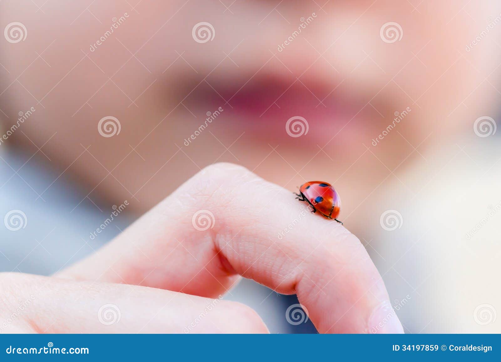 Tiny Ladybug on Child Finger Stock Image - Image of dots, macro: 34197859