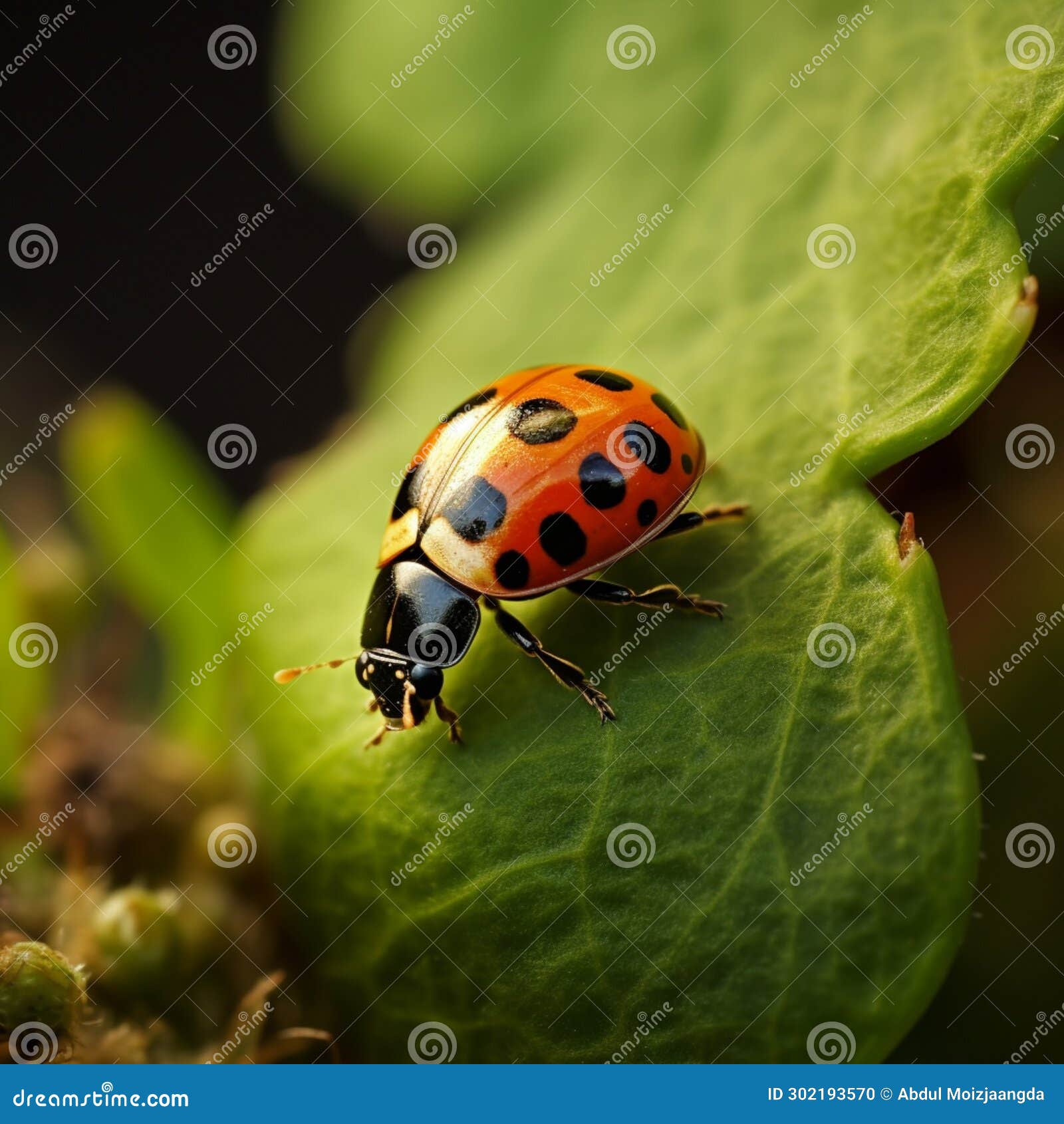 Tiny Ladybug Crawls Along the Leafs Border, a Minuscule Explorer Stock ...
