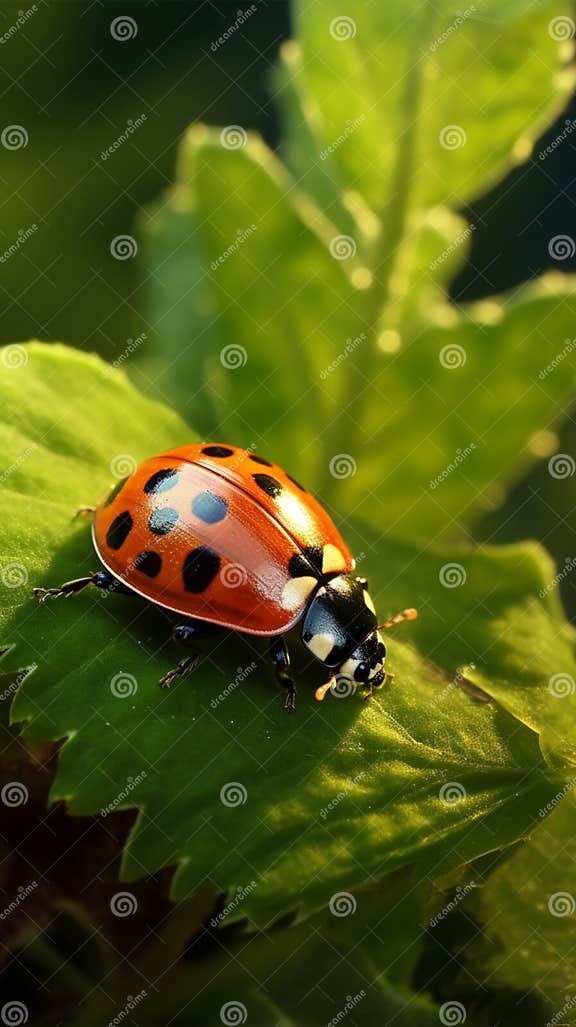 Tiny Ladybug Crawls Along the Leafs Border, a Minuscule Explorer Stock Illustration ...