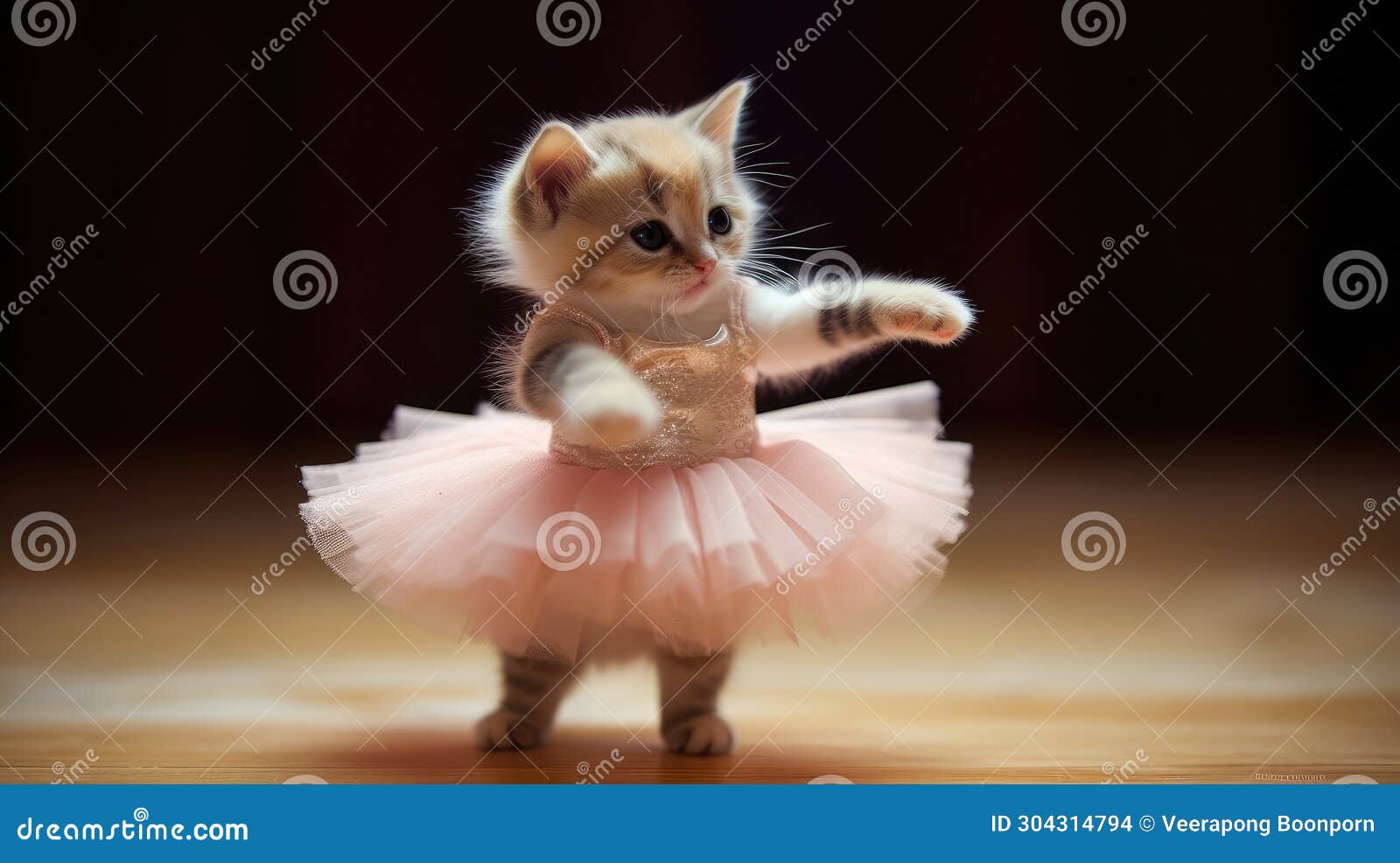 Tiny Little Baby Cat in a Dress Dancer , Cute Cat Ballet Dancing. Stock ...